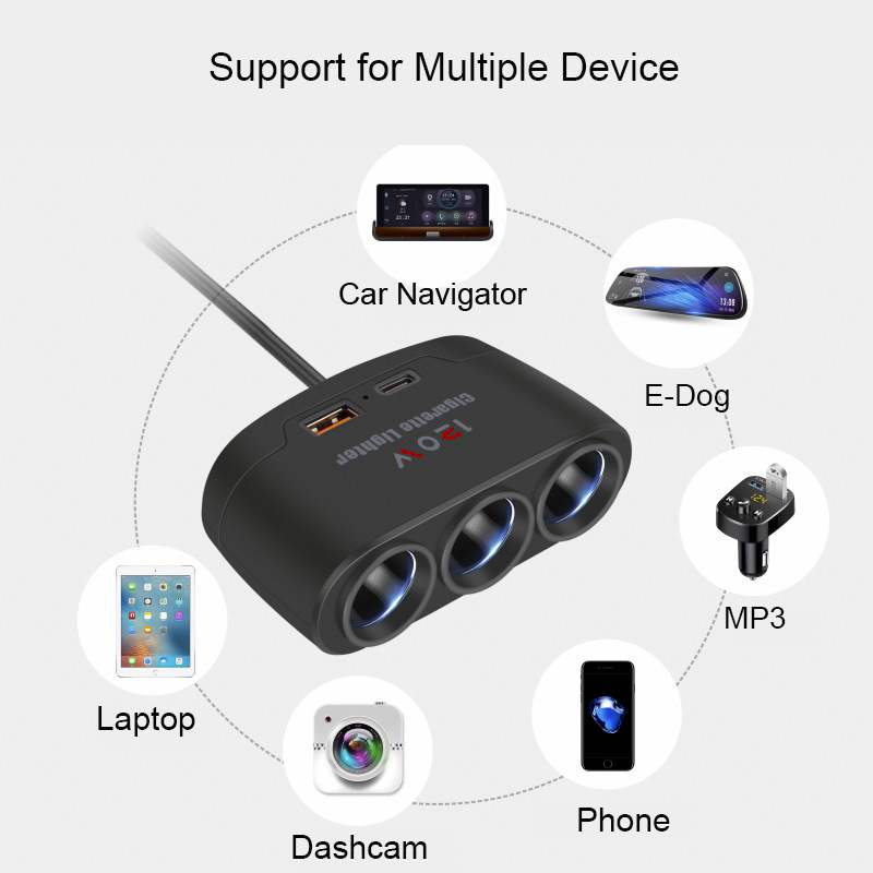 3-In-1 Car Charging Plug Adapter Cigarette Lighter Multi Socket Cigar ...