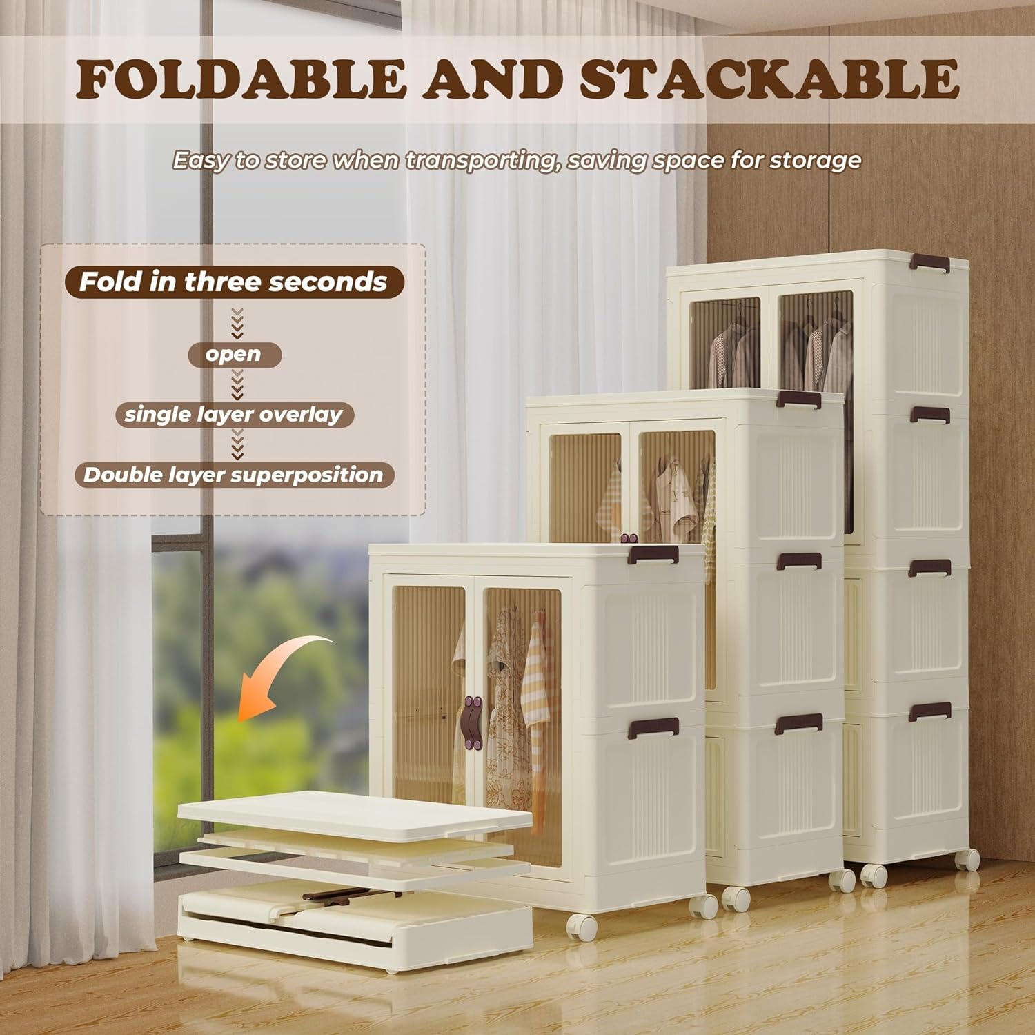 56cm Double Open Doors Wardrobe Storage Cabinet Multipurpose Moveable ...