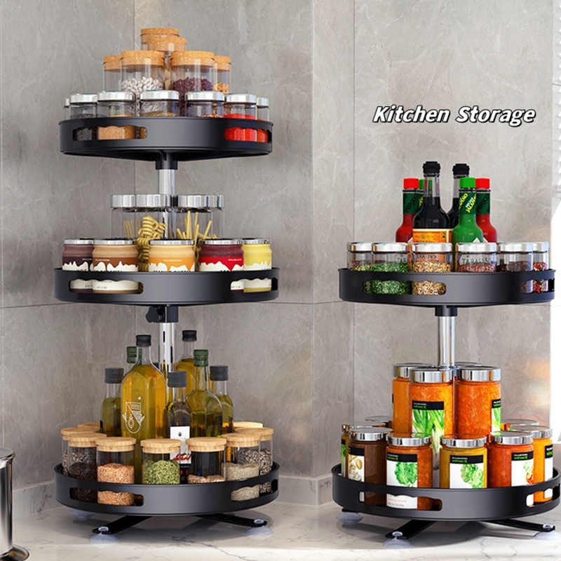 3-Tier 360° Rotating Spice Rack Rak Rempah Rak Penyimpanan Kitchen ...