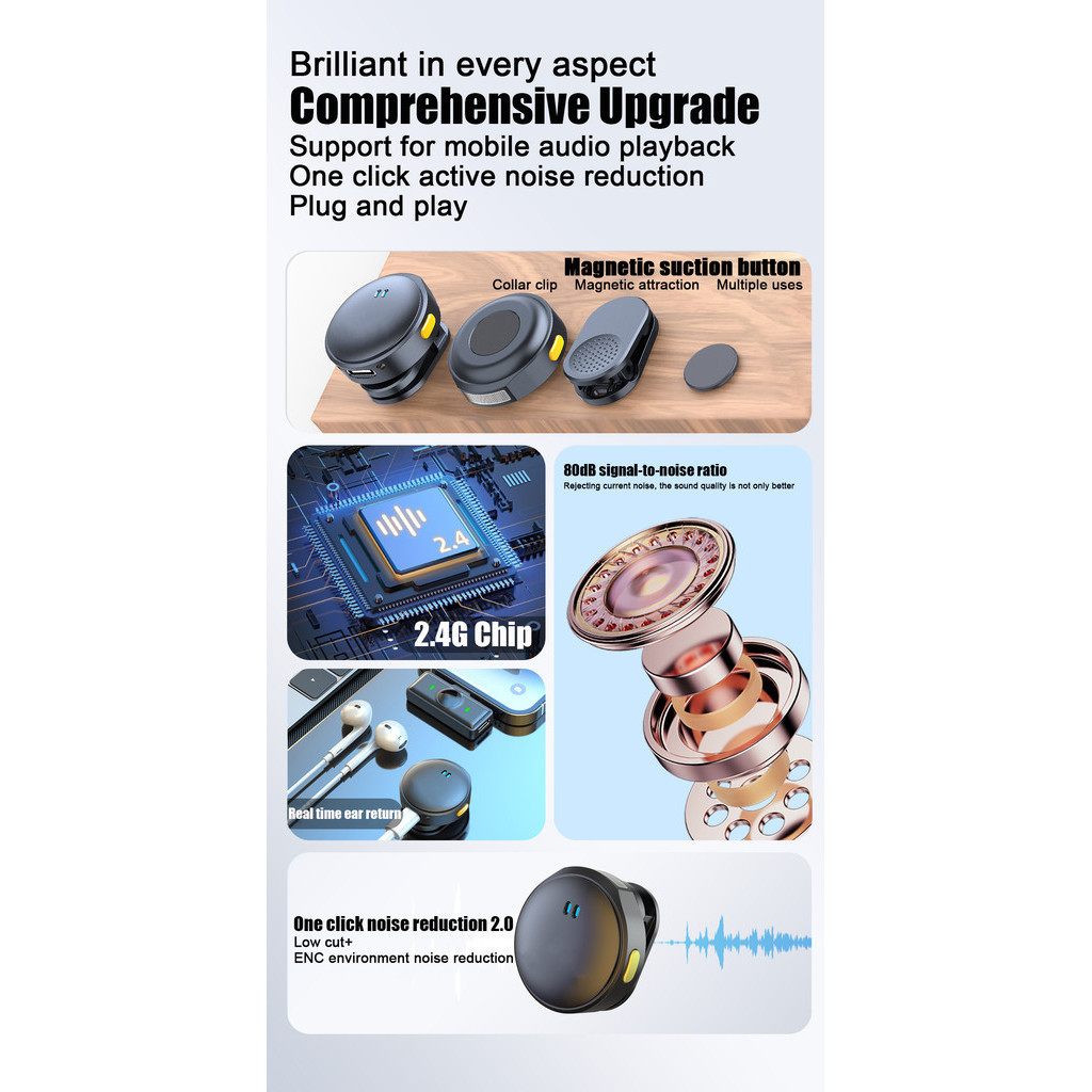 Wireless Lapel Microphone Magnetic Mic with Charging Box for Cellphone ...