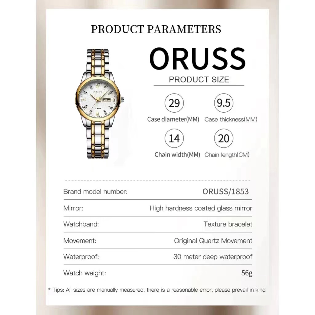 ORUSS Original Men/Women Stainless Steel Dual Calendar Luxury ...