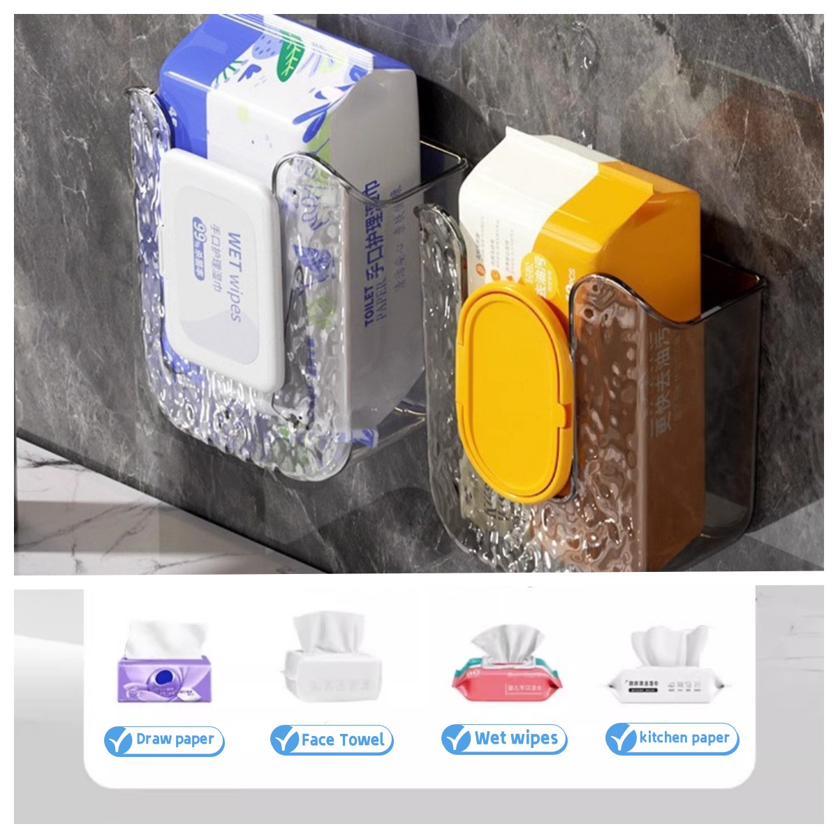 (Local Shipment) 2pcs Wall Mounted Tissue Box Waterproof Punch-free ...
