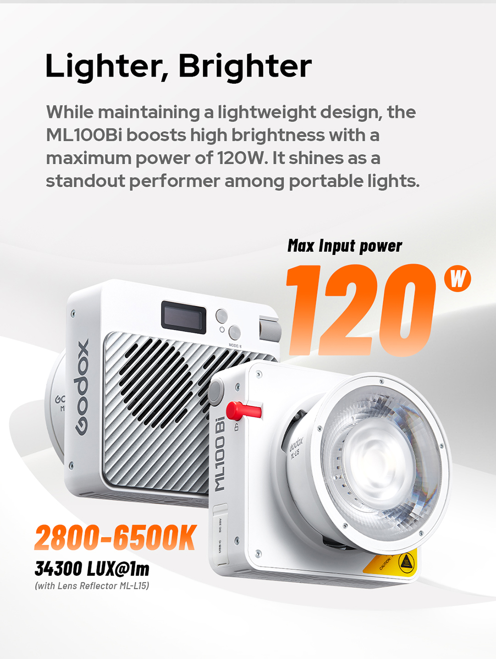 Godox ML100Bi Bi-Color Portable LED Video Light 120Ws Studio Light ...
