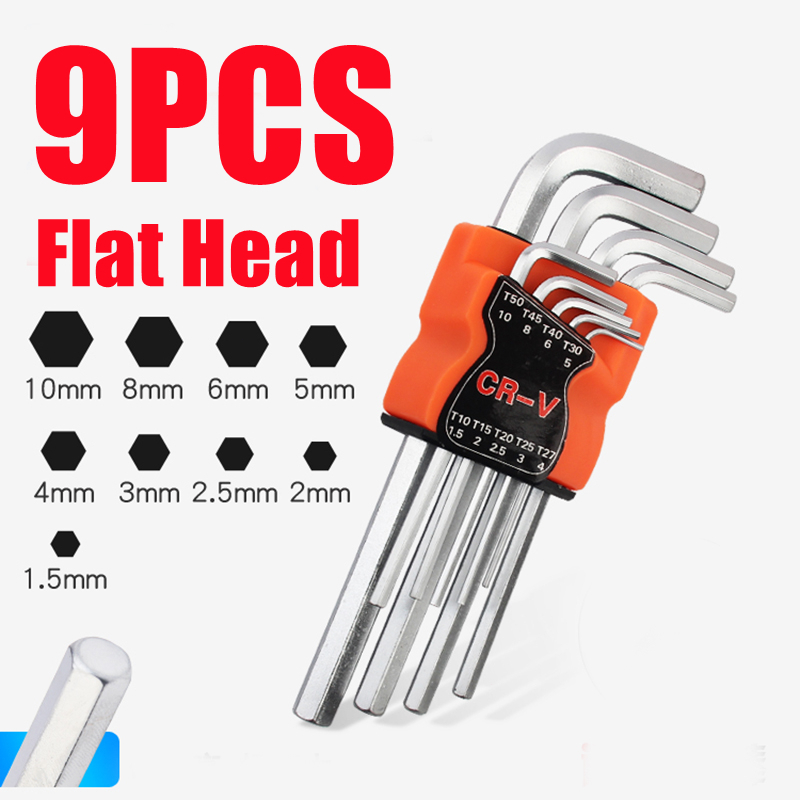 9Pcs Allen Key Ball Point Flat Head Hex Torx Star Extra Long L-type ...