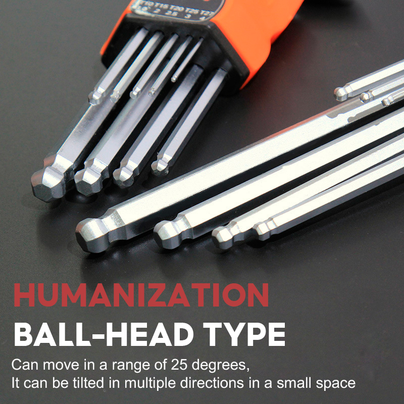 9Pcs Allen Key Ball Point Flat Head Hex Torx Star Extra Long L-type ...