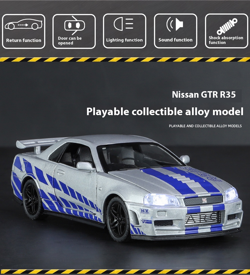 Diecast car 1:32 toy Car Styling Nissan SKYLINE GTR R34 JDM sports car ...