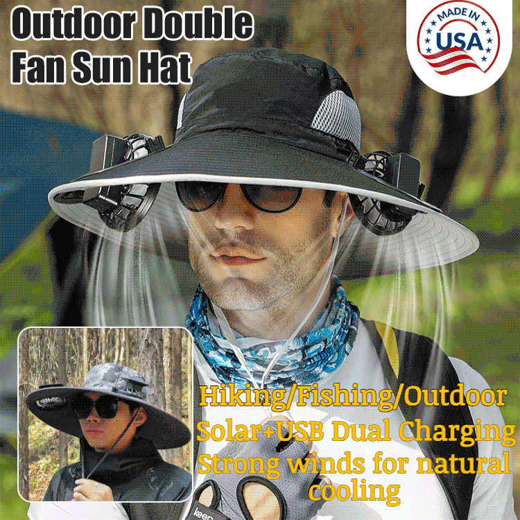 topi kipas angin solar Removable solar charging fan hat summer outdoor ...