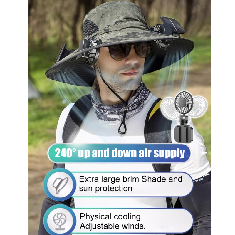 topi kipas angin solar Removable solar charging fan hat summer outdoor ...