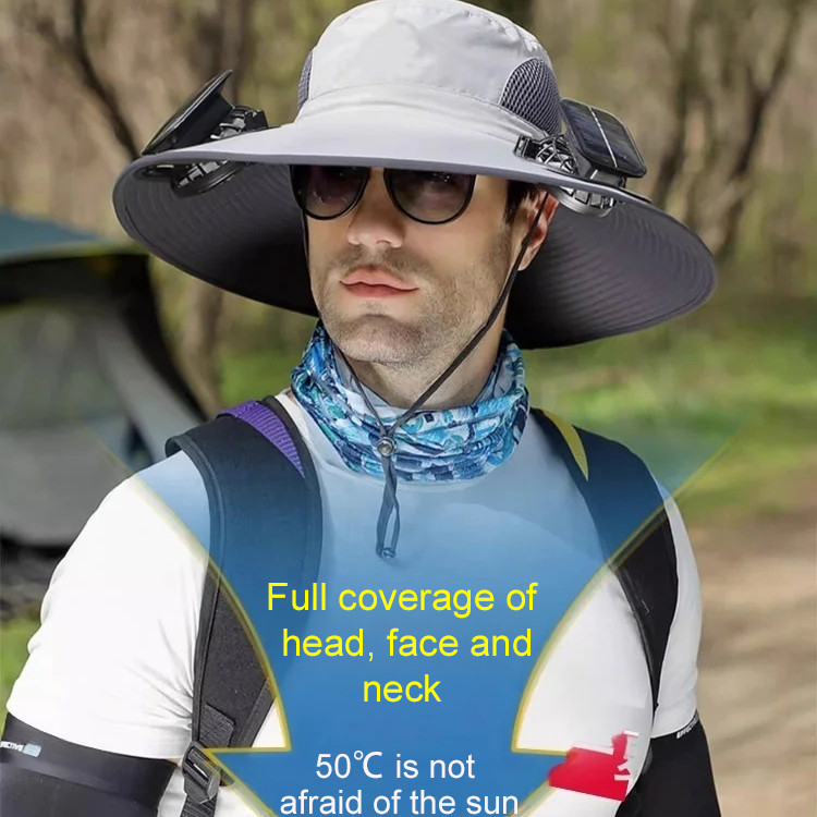 topi kipas angin solar Removable solar charging fan hat summer outdoor ...