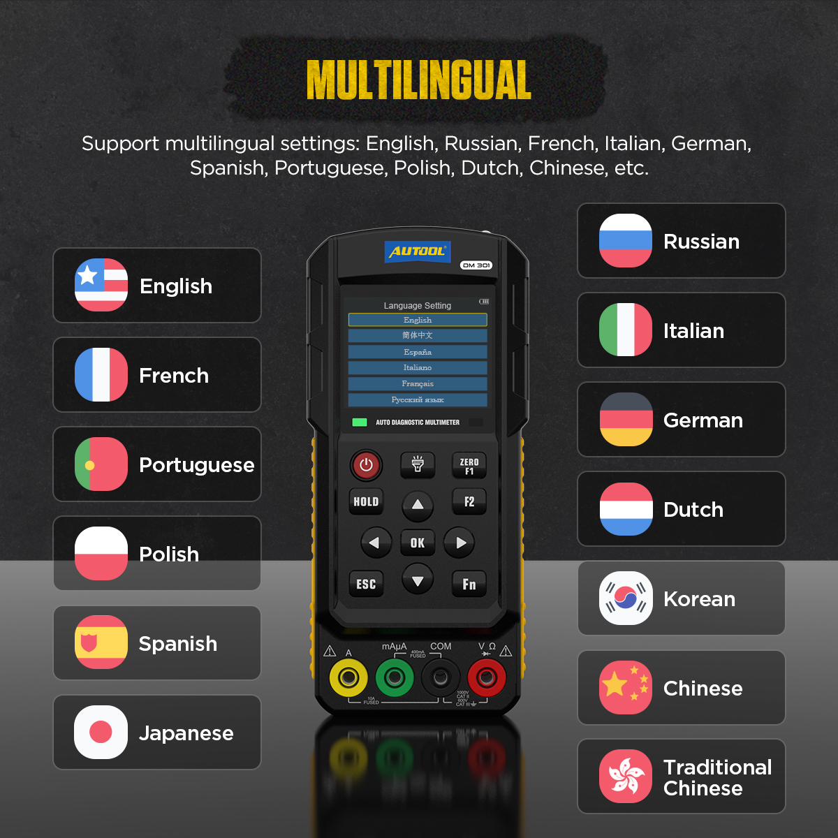 AUTOOL DM301 Automotive Diagnostic Multimeter Digital Multimeter DC/AC ...