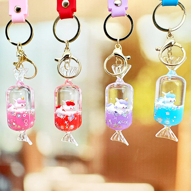 Cartoon Oil in Unicorn Floating Bottle Acrylic Keychain Girl Cute Pony ...