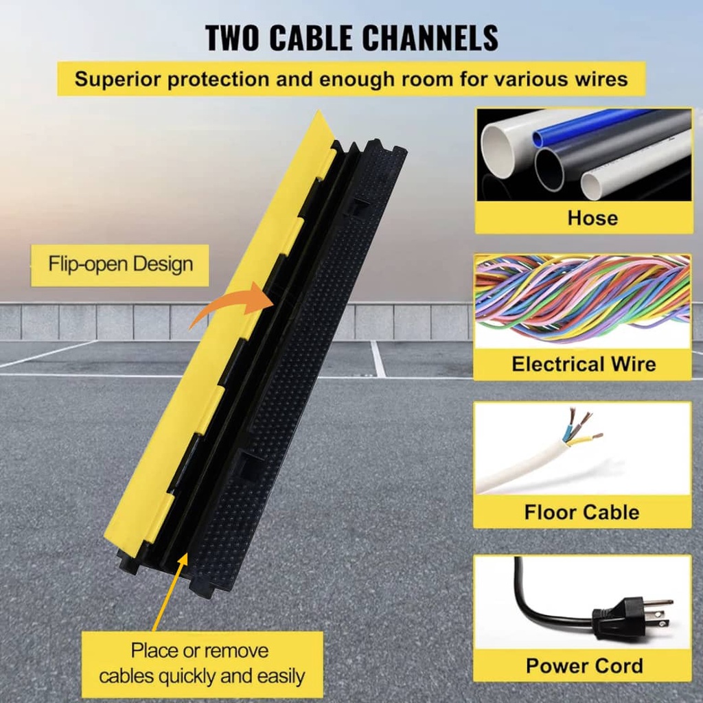 1 METER 1 CHANNEL YELLOW SAFETY PVC CABLE & HOSE PROTECTOR RAMP FLOOR ...