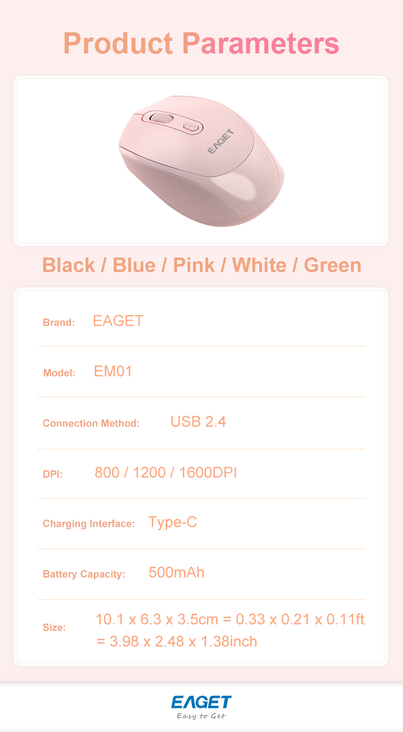 EAGET 2.4GHz Wireless Mouse Type-c Interface Rechargeable Suitable ...