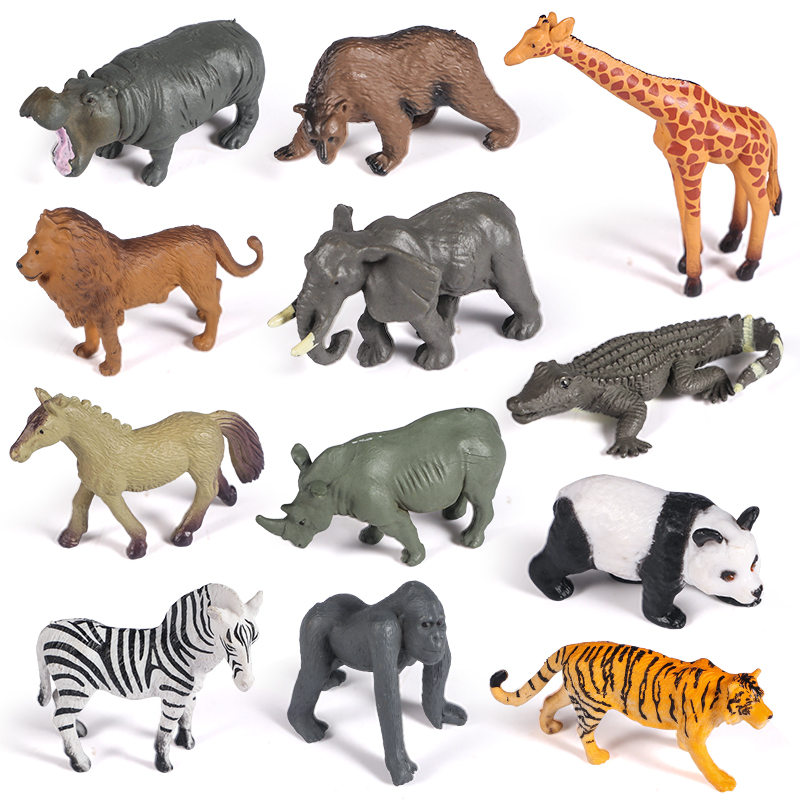 12pcs/bag Mini Simulation Animal Model Toys Set Wild Animals Elephant ...
