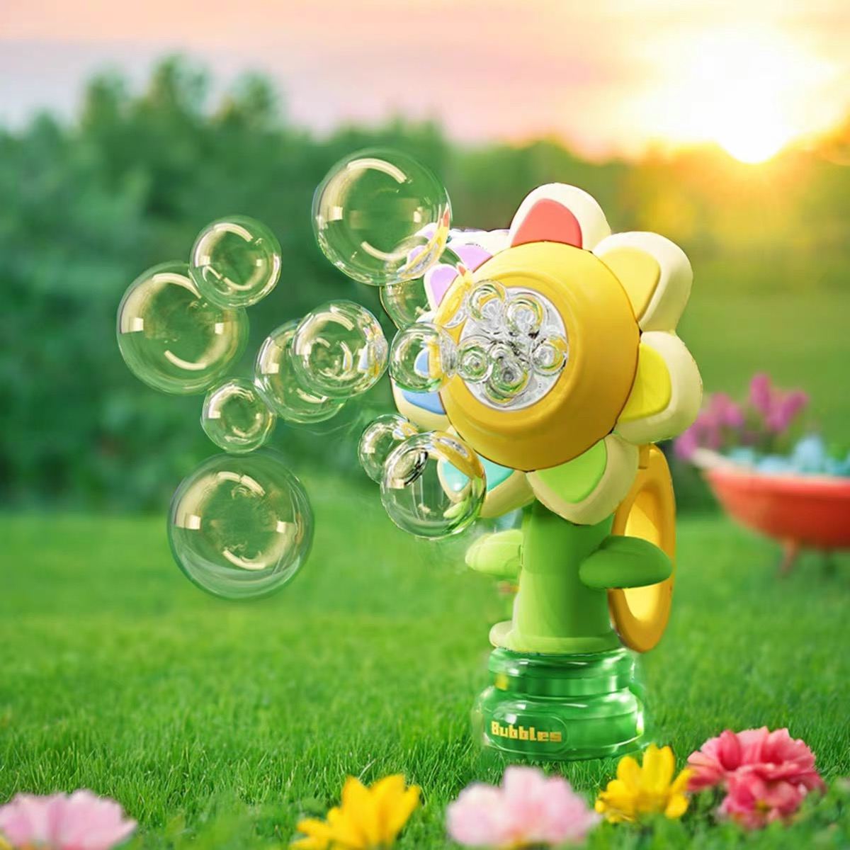 Children's bubble machine toys seven-color flower lights fully ...
