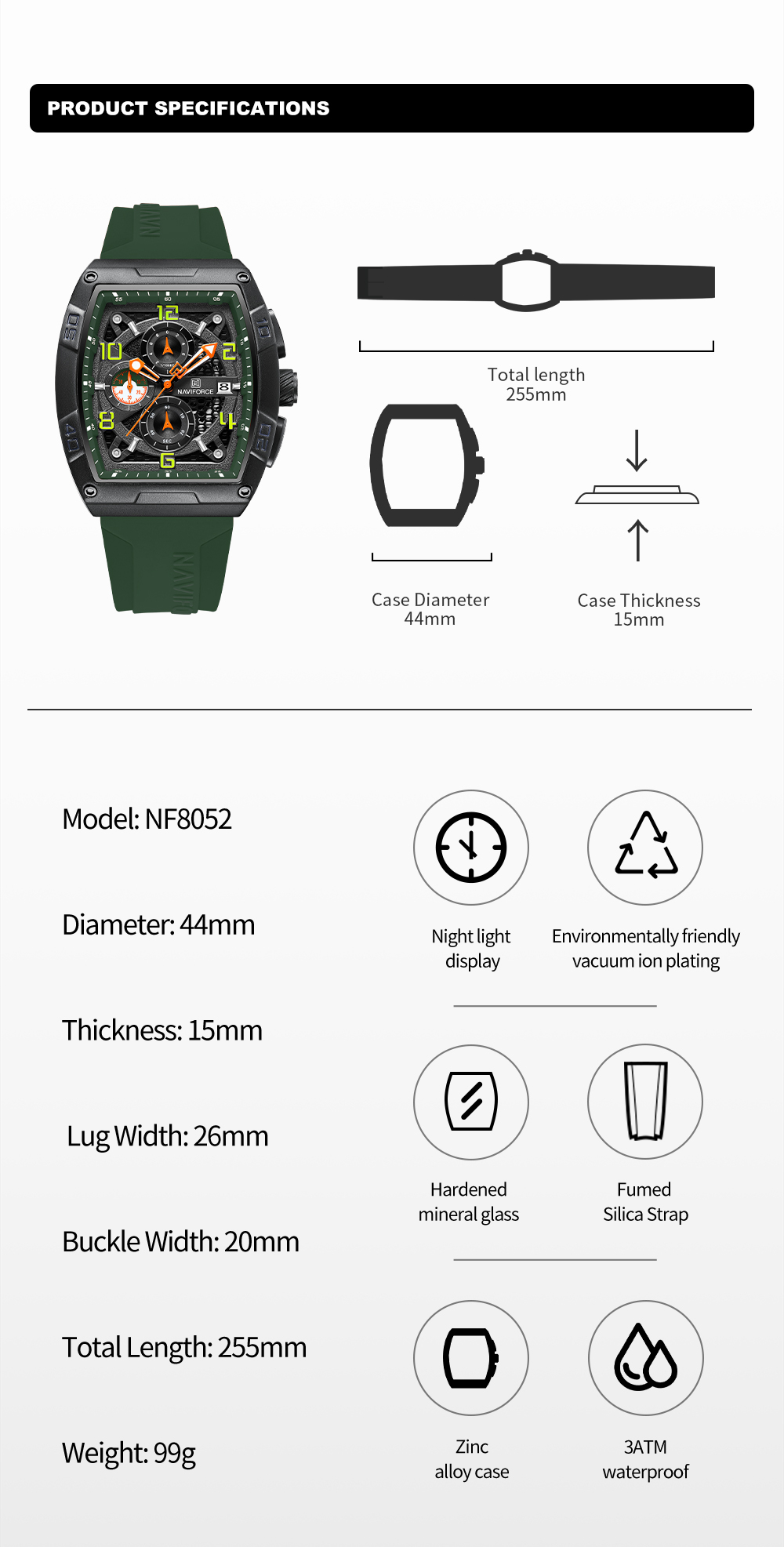 NAVIFORCE 8052 Men Sport Chronograph Top Brand Luxury Military Watch ...