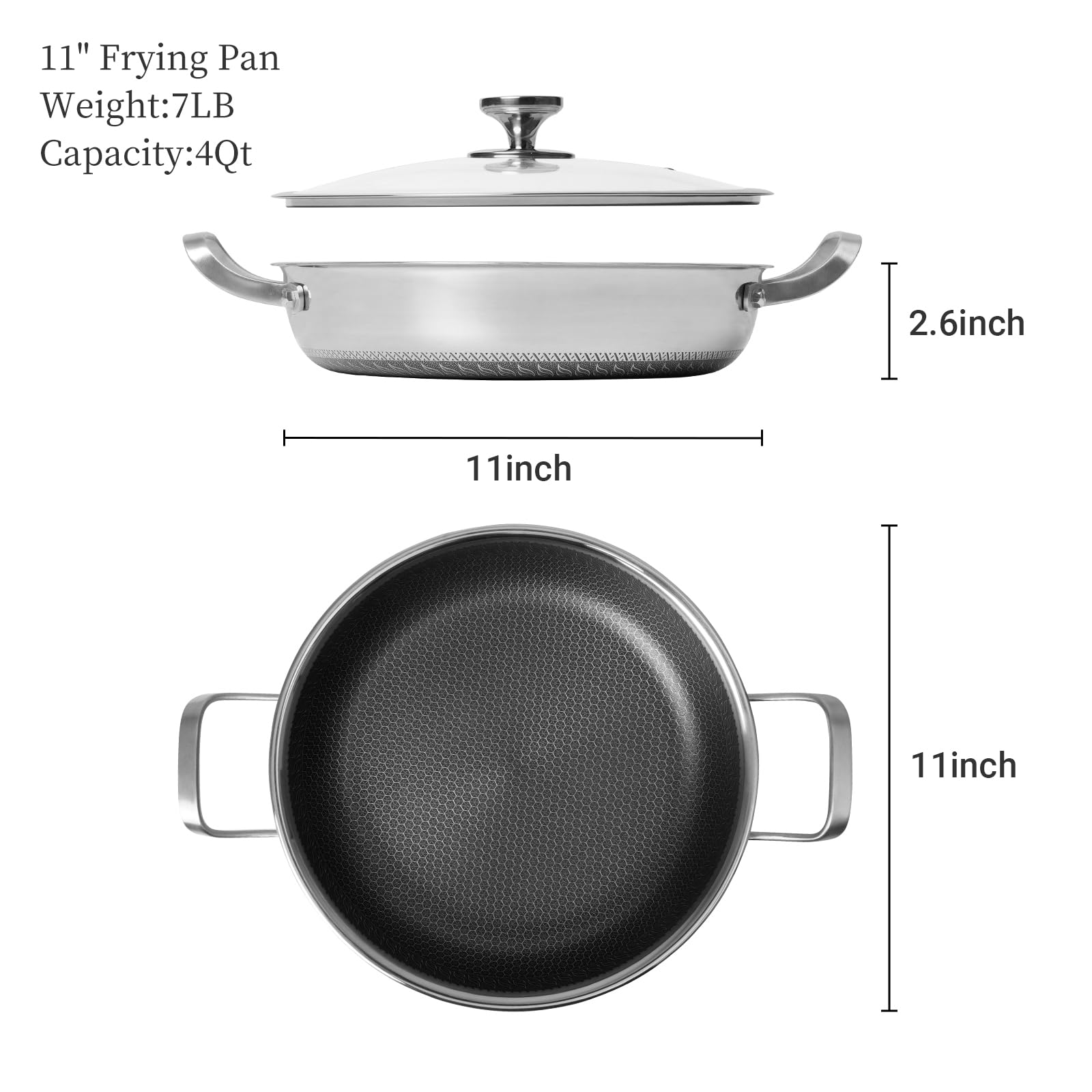 Innerwell Stainless Steel Frying Pan 11 inch Nonstick Saute Pan with ...
