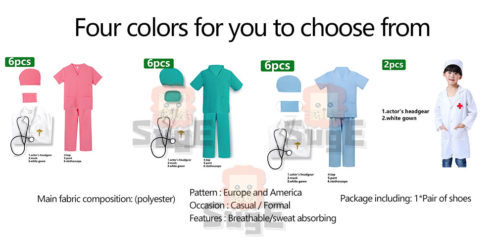 SUGE 6Pcs Sets Doctor Costume for Kids 2-8 Years Old Children Doctor ...