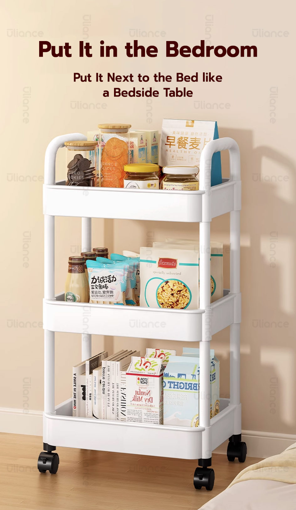 Uliance Trolley cart organizer 3/4/5 Tier Moving Rack Kitchen Storage ...