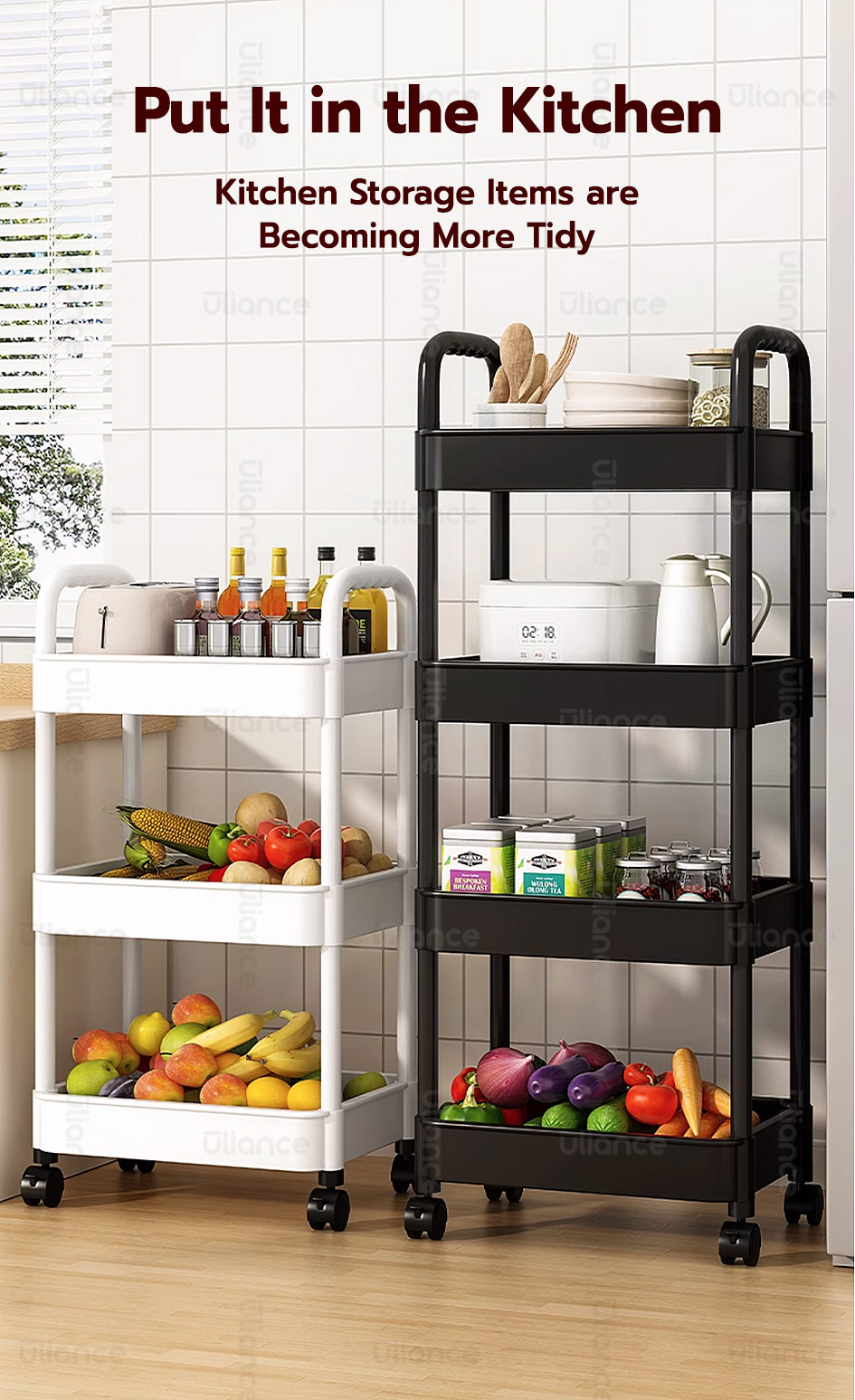 Uliance Trolley cart organizer 3/4/5 Tier Moving Rack Kitchen Storage ...