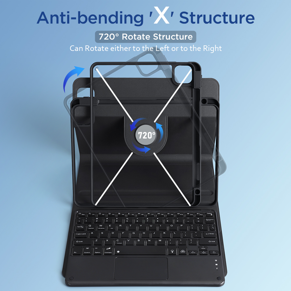 NIXXOS For iPad Case Rotatable with Touchpad Keyboard 7-Colours LED ...