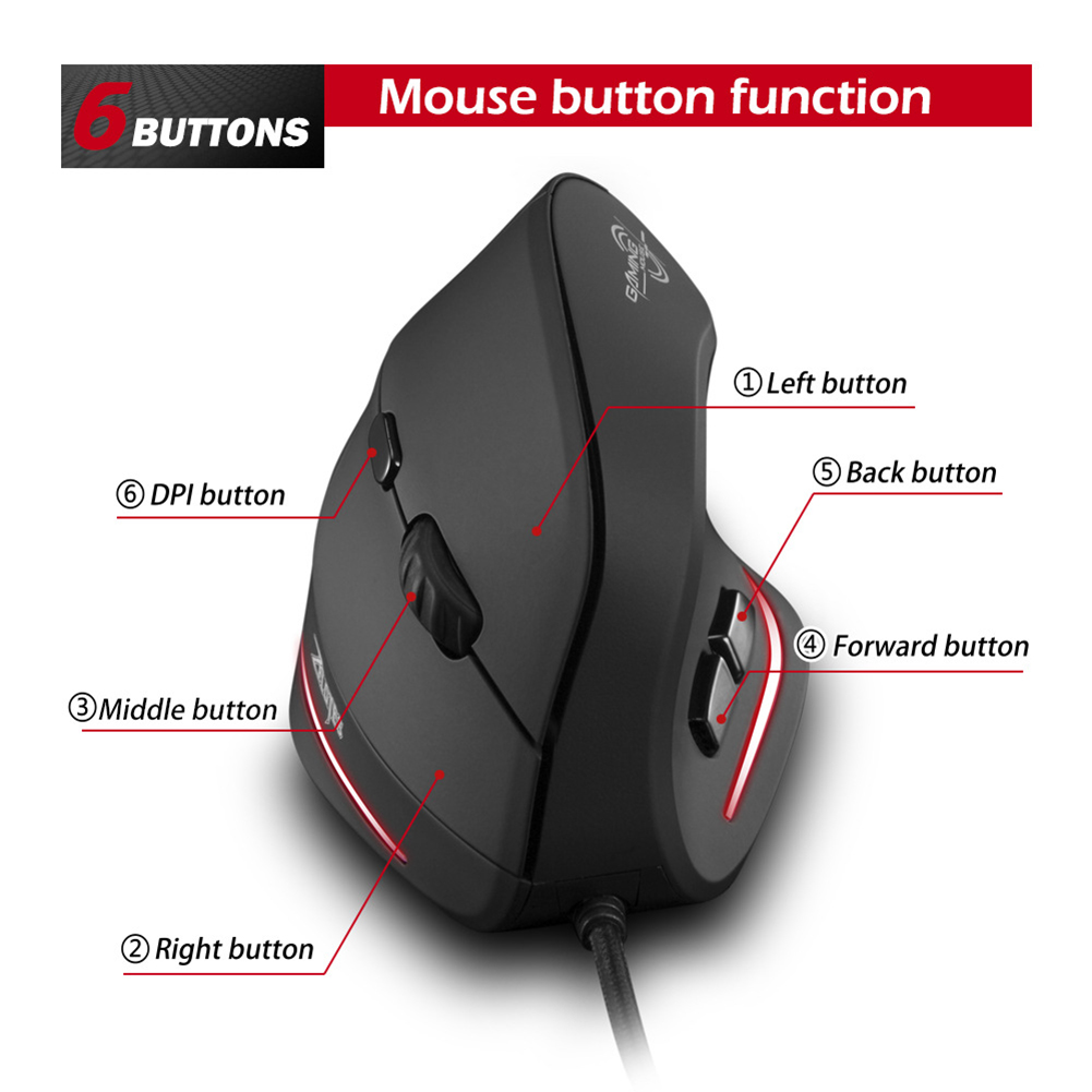 Wired Vertical Gaming Mouse 7200 DPI Adjustable RGB Backlight USB ...