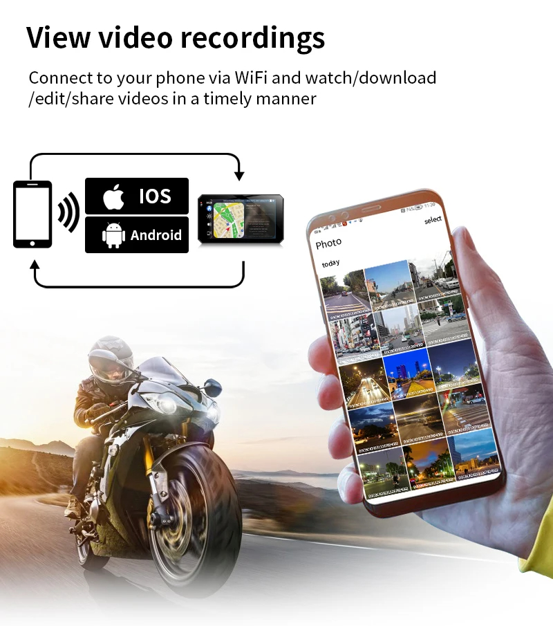2024 5 Inch 2 lens Motorcycle DVR Recorder 2K Wireless For CARPLAY ...