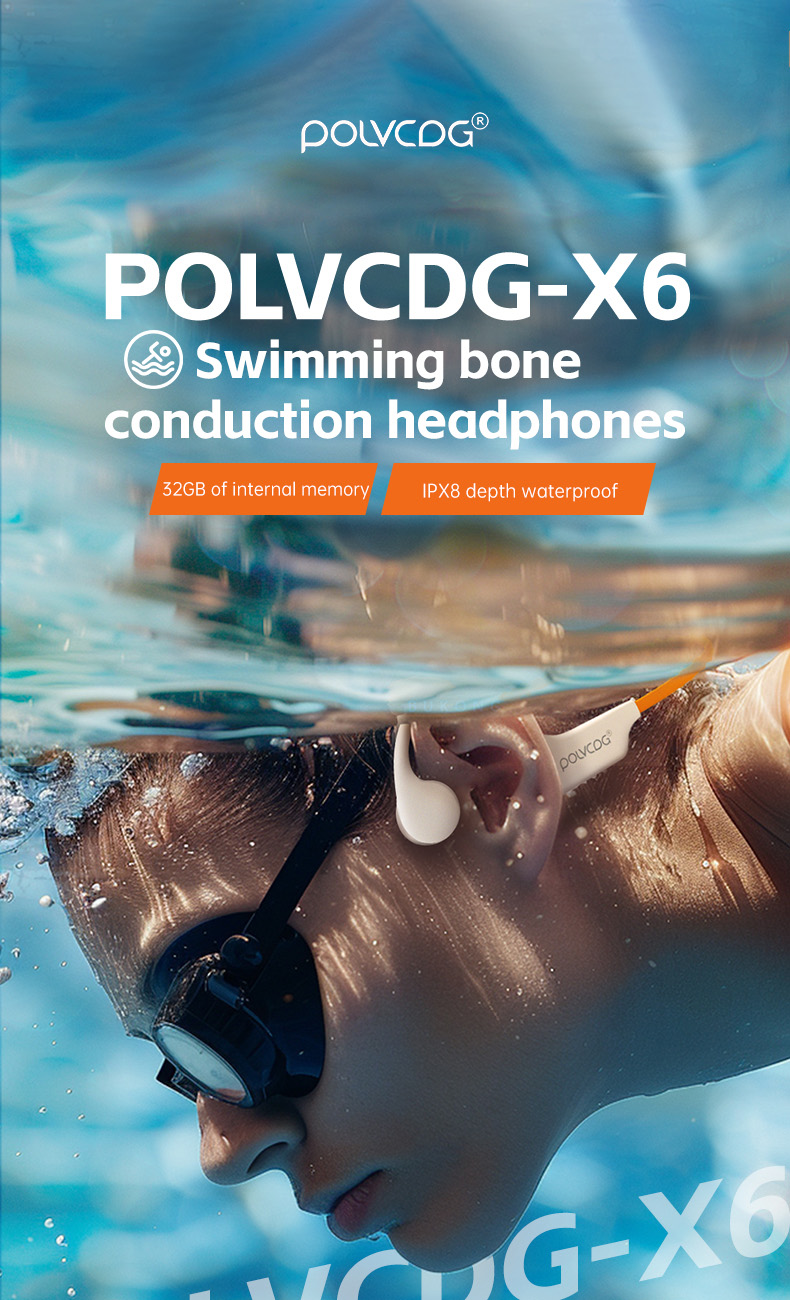Polvcdg -X6 IPX8 Waterproof Bone Conduction Wireless Bluetooth Headset ...