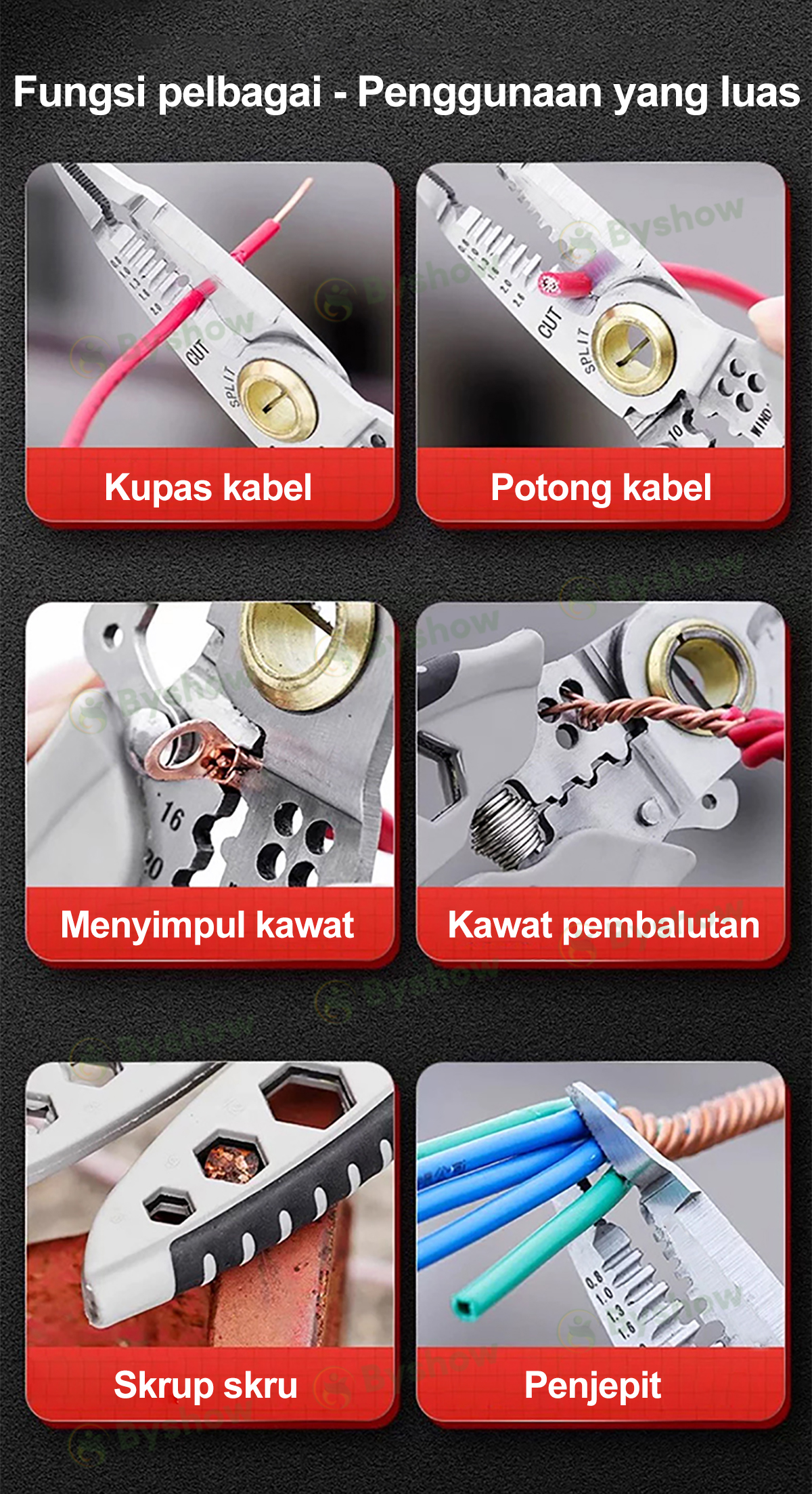 【Byshow】🔥Malaysia In Stock🔥 16 in 1 multifunctional Stripping pliers 7 ...