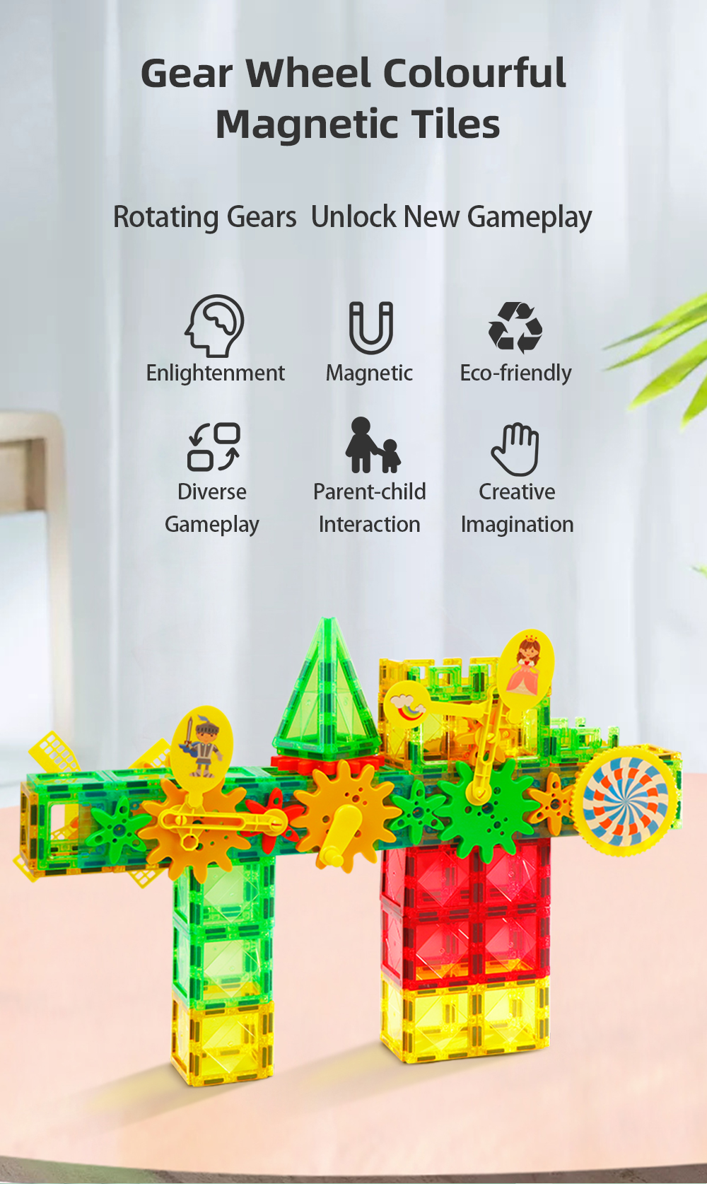 Romboss 80/140pcs Gear Blocks Colorful Window Magnetic Toys Building ...