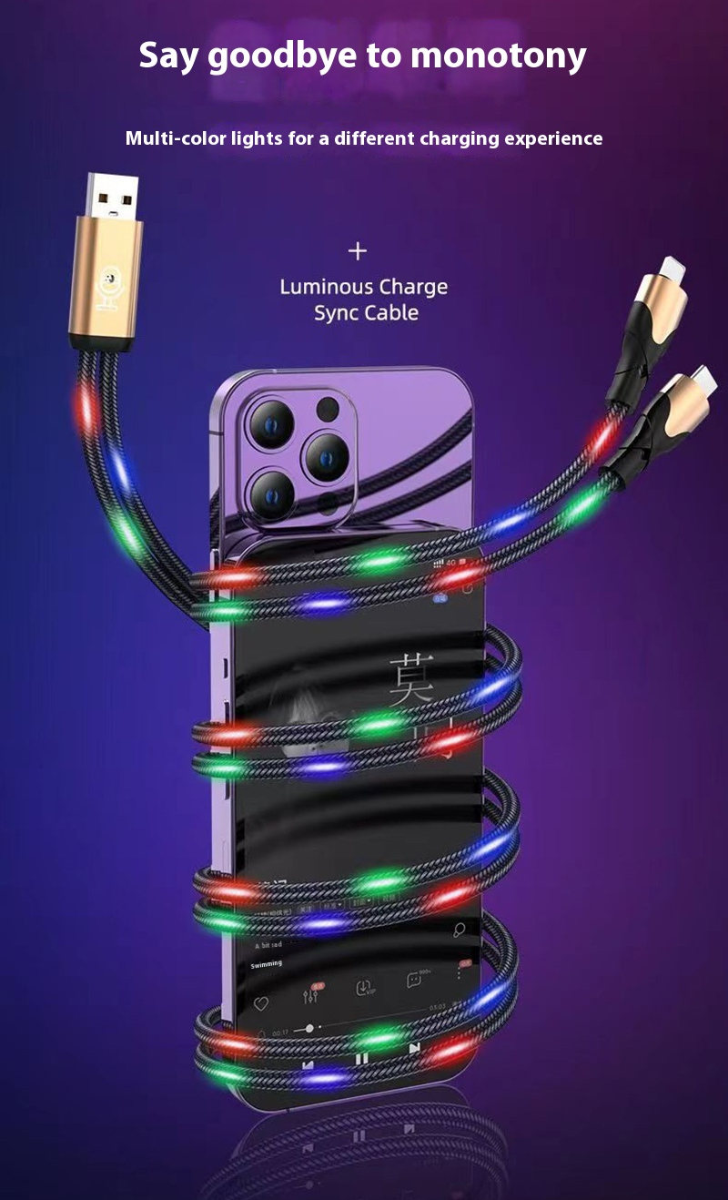 66W 2 In 1 Voice Controlled Luminous Streamer Cable For ios Type C ...