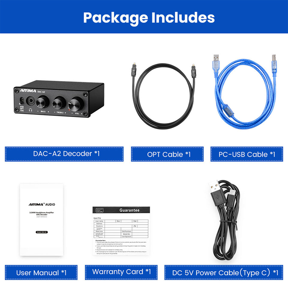 AIYIMA DAC-A2 HiFi Audio Decoder USB DAC Headphone Amplifier Coaxial Optical Output Stereo ...