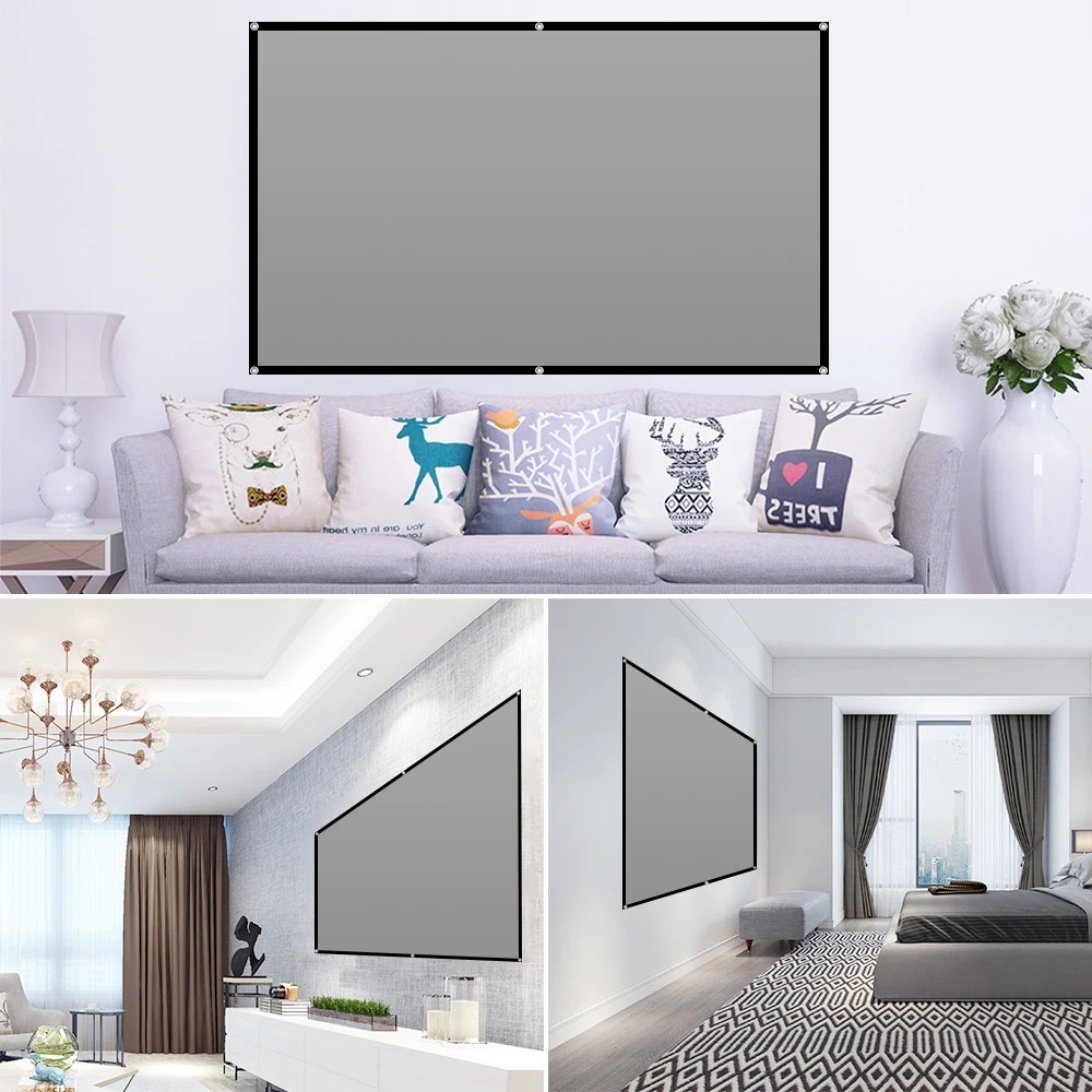 Projector Screen 16:9 Grey Anti-Light 60-133 Inch Black Border With ...