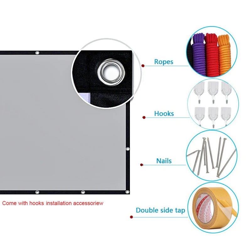 Projector Screen 16:9 Grey Anti-Light 60-133 Inch Black Border With ...