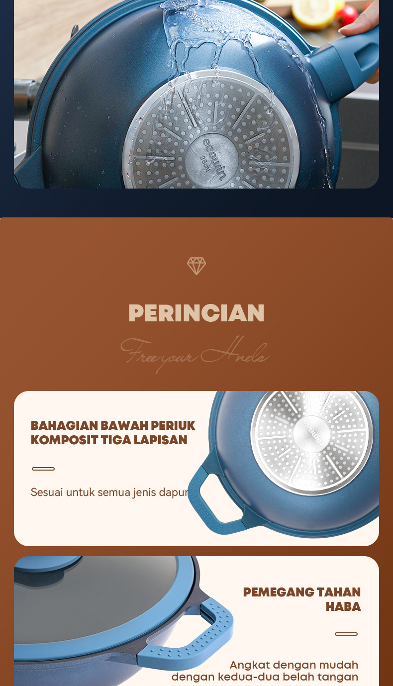 Ecowin cookware non stick pot frying pan wok periuk pressure cooker ...