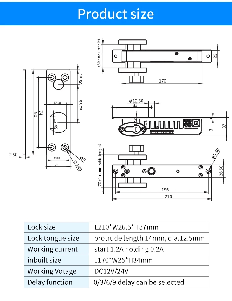 Fail Secure 12V/24V Electric Drop Bolt Lock Manual Key Unlock Cylinder ...