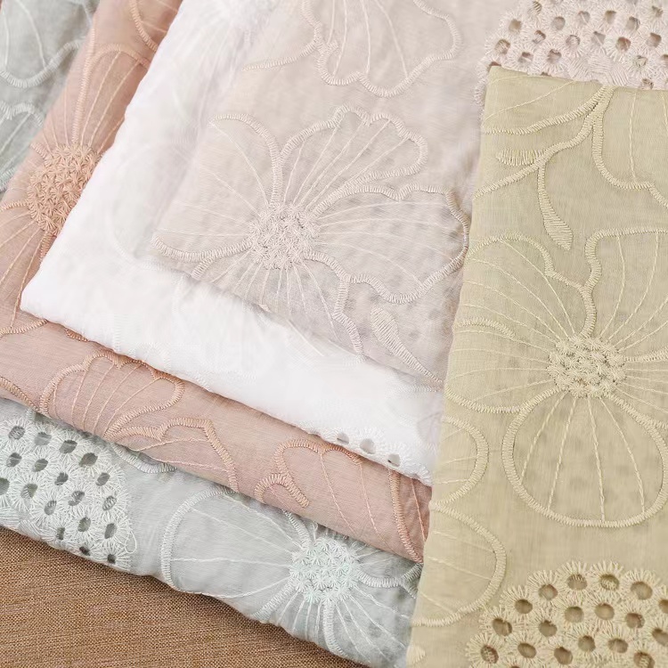 [1 meter]Pure color tencel cotton hemp embroidery flower fabric (5 ...