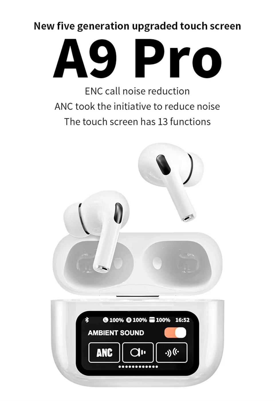 Touch Screen Bluetooth FreeBuds A9 Pro Earphones Wireless Headset ...