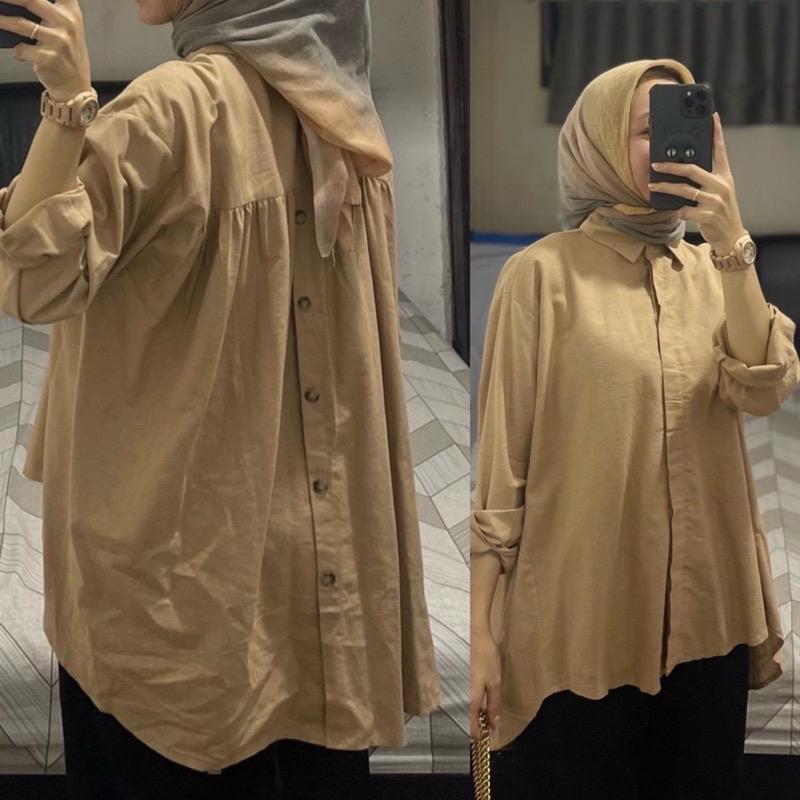 #376B baju muslimah plus size lengan panjang crop top for women kemeja ...