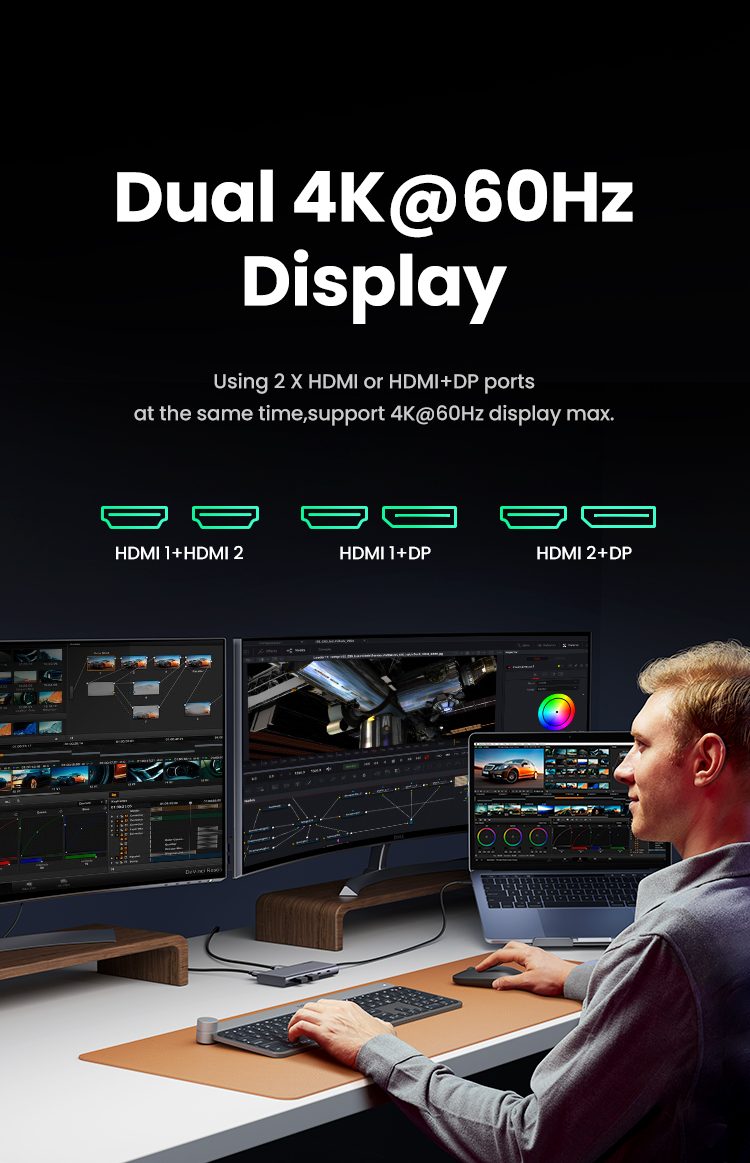 UGREEN 4K60Hz Triple Display HUB 13Ports/8 Ports 10Gbps 2X UBS-A+2X USB ...