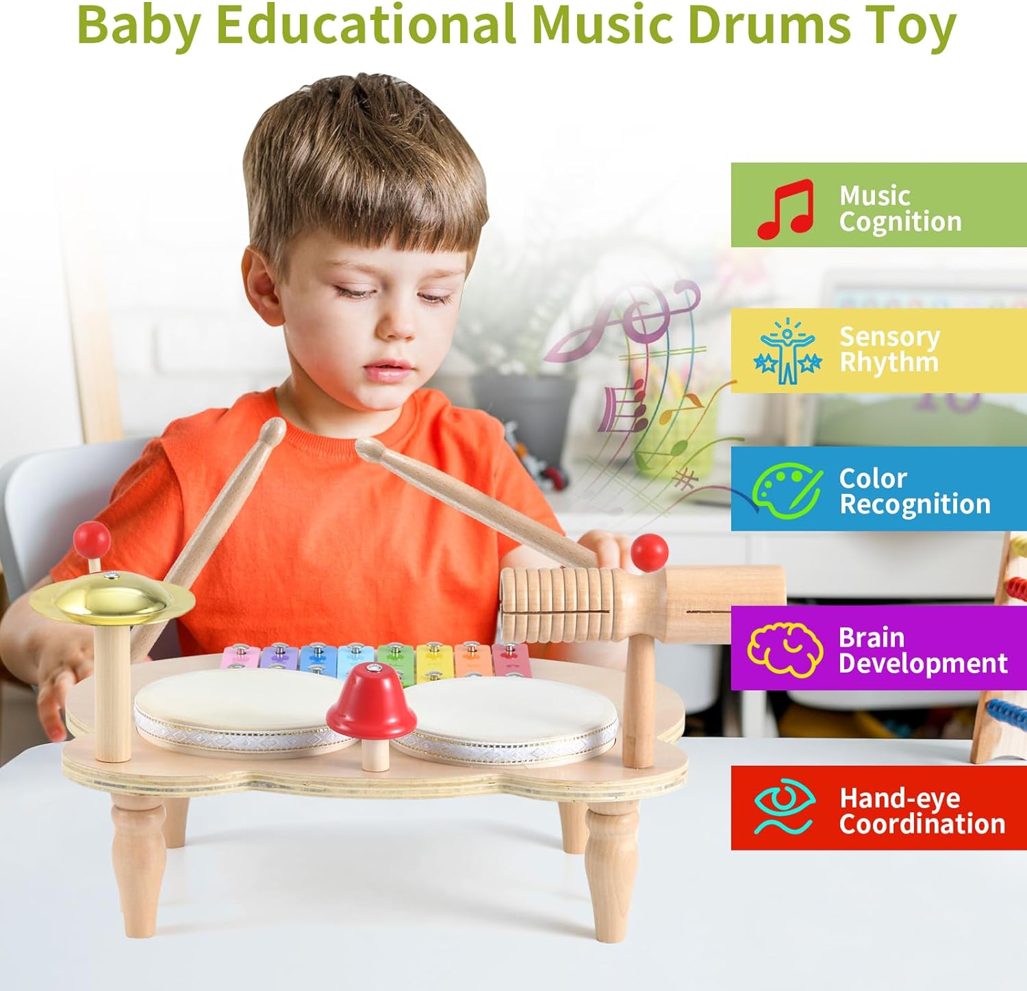 Wooden Xylophone Drum Set For Toddlers,Montessori Baby Musical ...