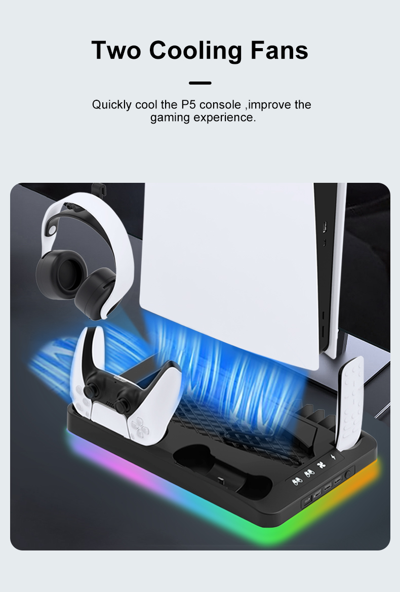 PS5 console universal multifunctional cooling fan base 7 color lighting ...