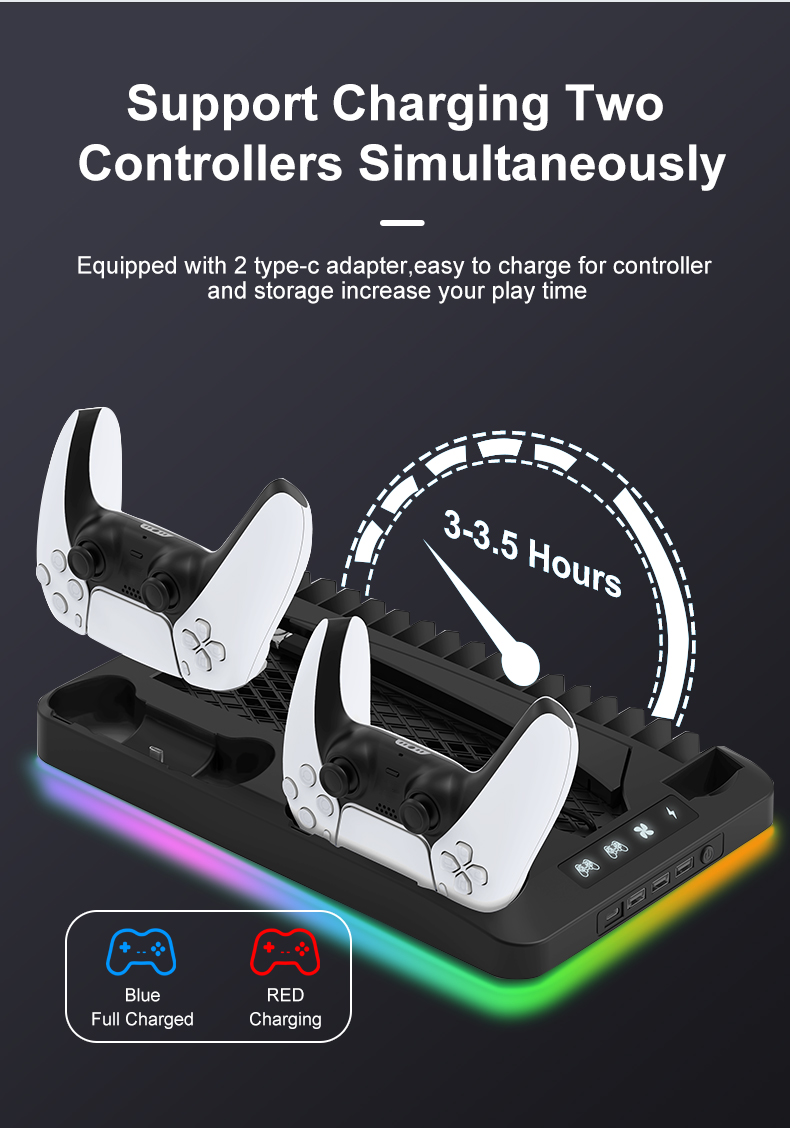 PS5 console universal multifunctional cooling fan base 7 color lighting ...