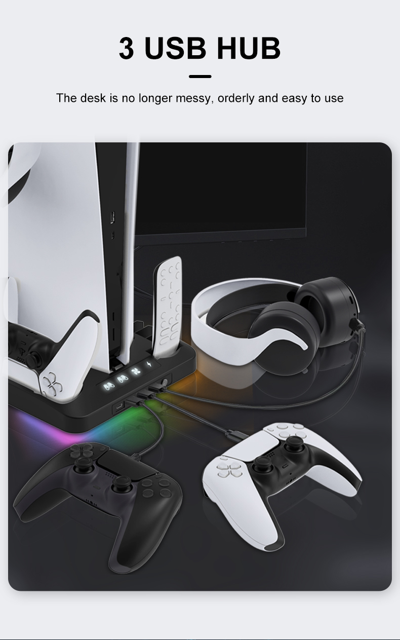 PS5 console universal multifunctional cooling fan base 7 color lighting ...