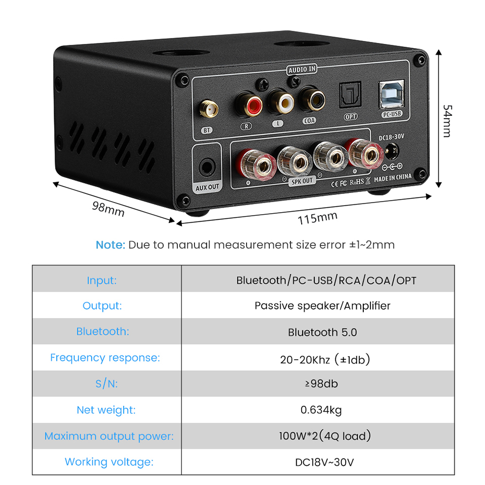 AIYIMA T9 Audio Bluetooth 5.0 Vacuum Tube Amplifier USB DAC Stereo ...