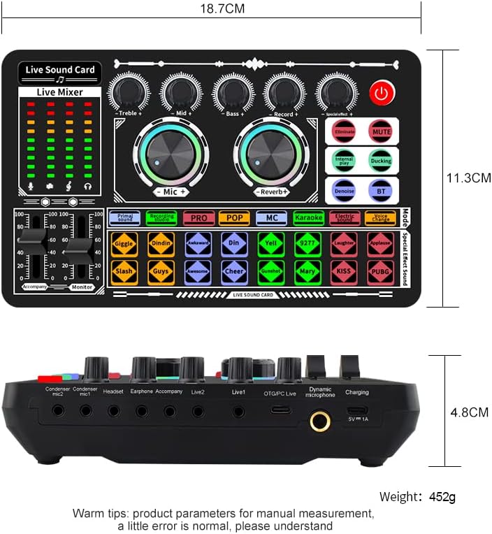 BOMGE F998 Sound Card Professional Audio Mixer,Voice Changer and Audio ...