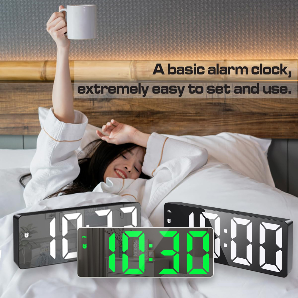 LED Mirror Digital Clock with Alarm and Temperature Display Stylish ...