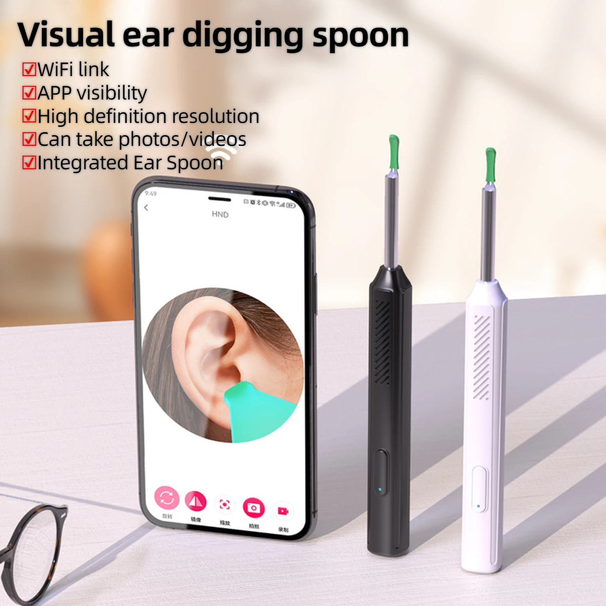 NE22 Smart Visual Wireless Ear Pick Otoscope Ear Wax Removal Tool with ...