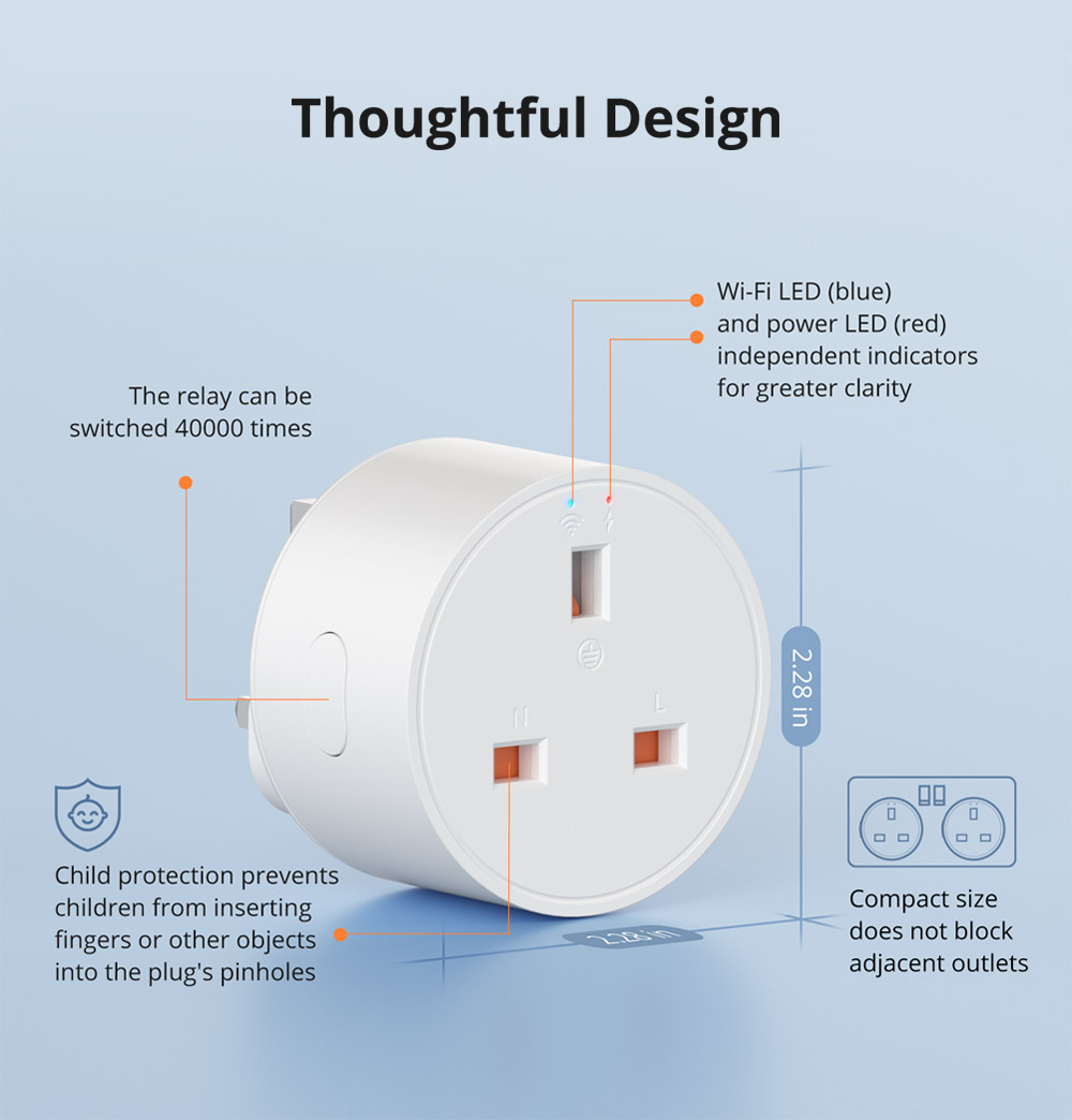 SONOFF iPlug S60 UK Wi-Fi Smart Socket Overload Protection Timer Smart Plug with Power Monitor ...