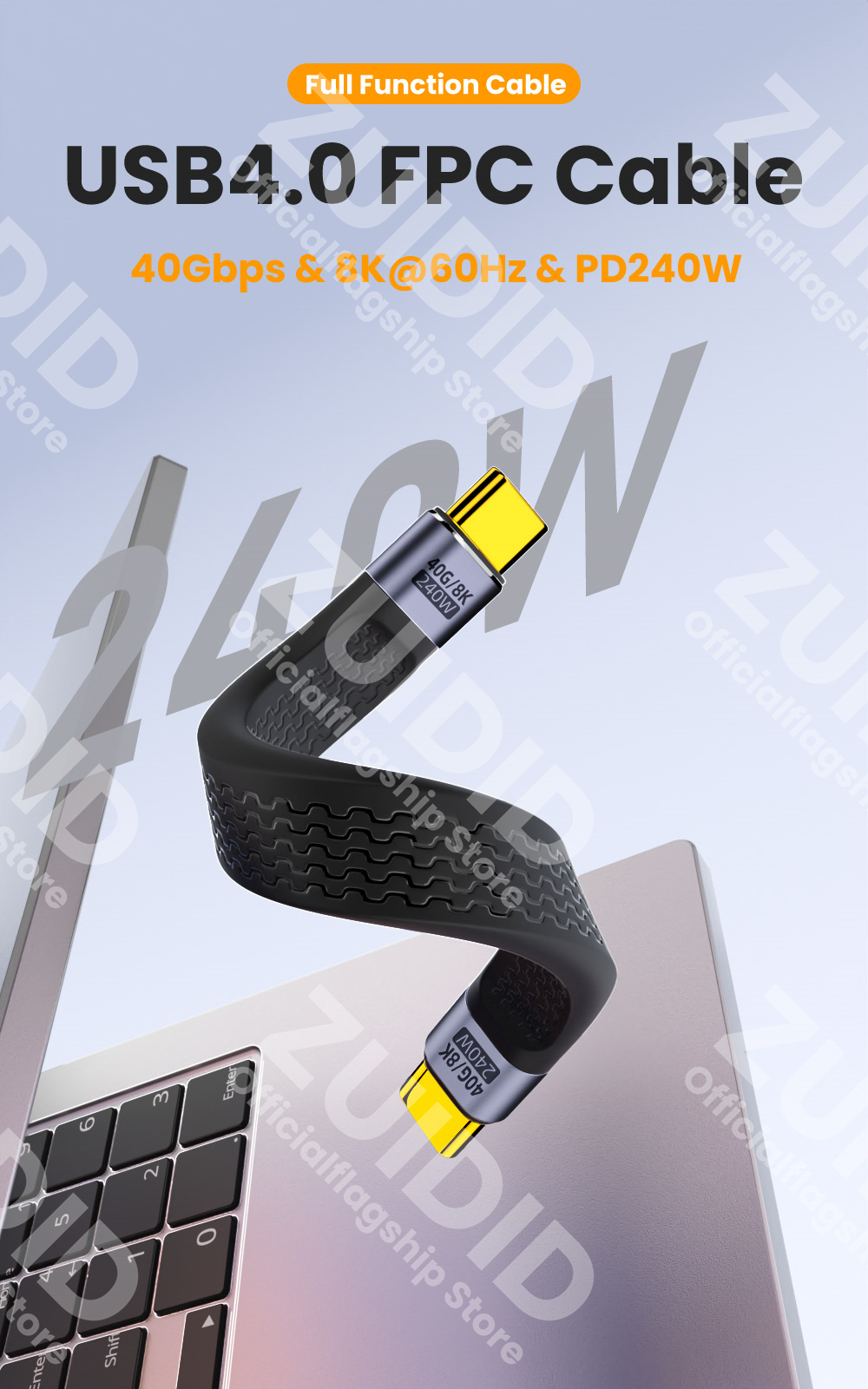 PD 240W USB 4.0 Gen3 FPC Cable 5A Fast Charging USB C to Type C Cable Thunderbolt 3 8K@60Hz ...